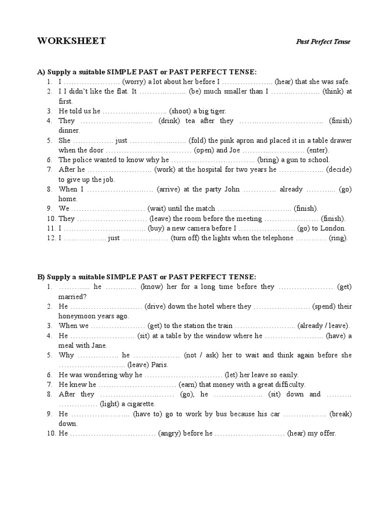 Past Perfect Tense Worksheet | PDF | Art