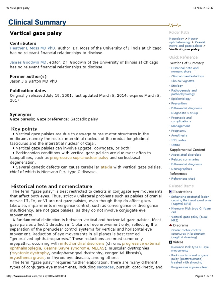 Vertical Gaze Palsy | PDF | Neurology | Neurological Disorders