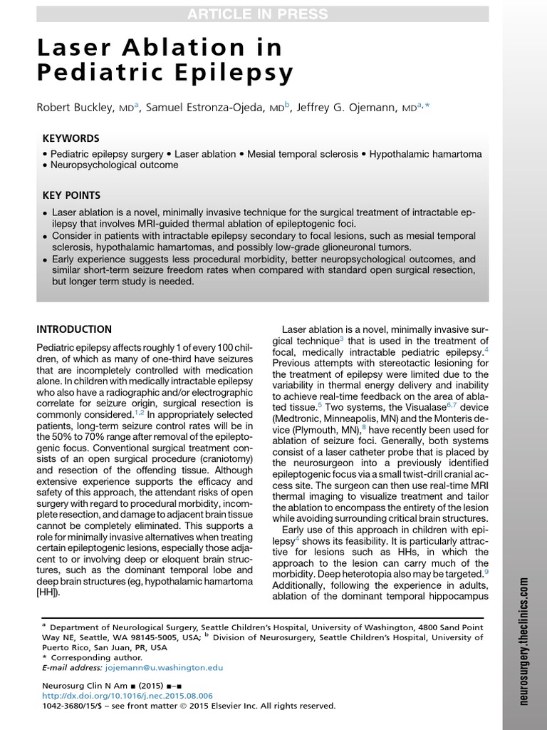 Laser Ablation For Epilepsy | PDF | Epilepsy | Surgery