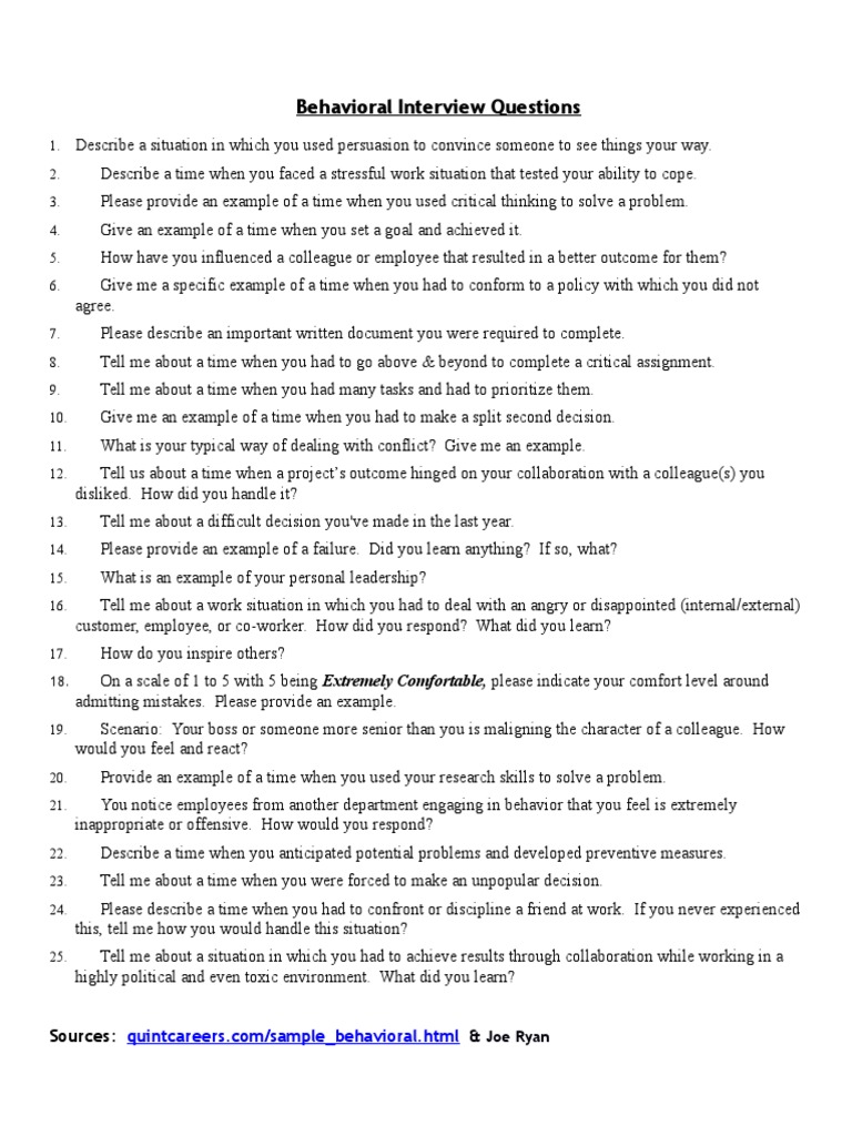 Sample Interview Questions | PDF | Persuasion | Leadership