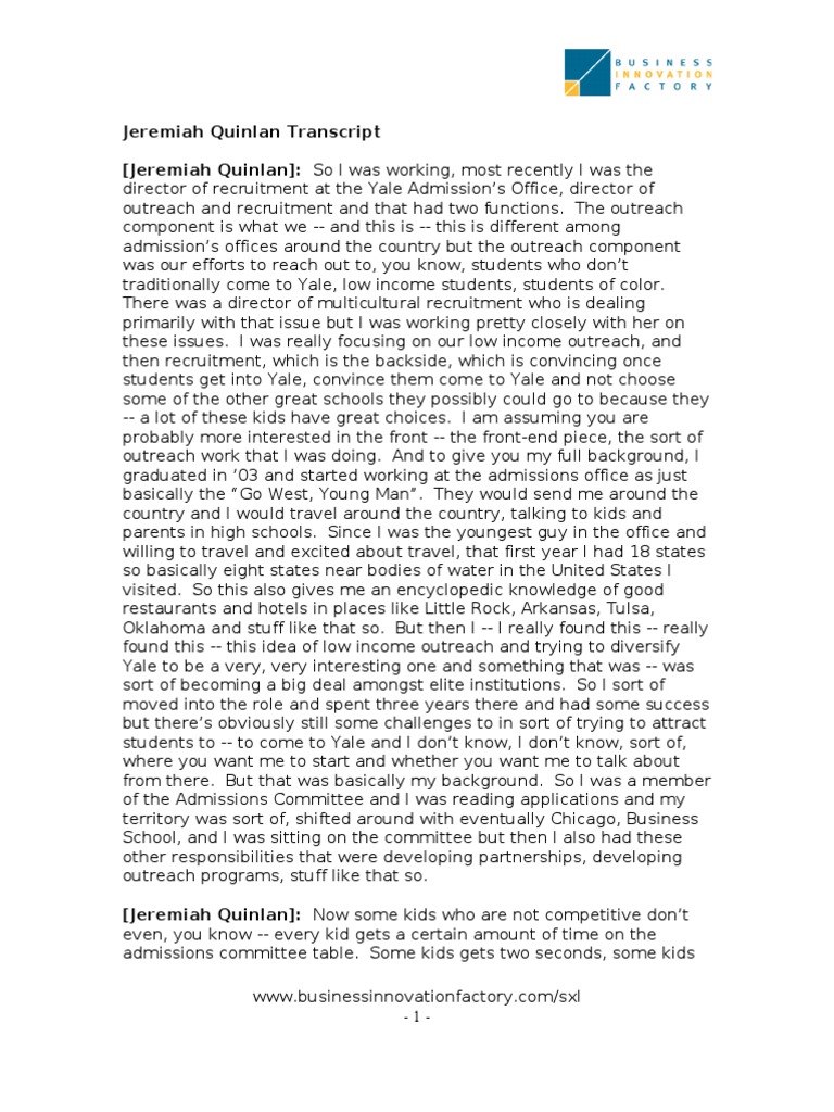 Jeremiah Quinlan Transcript | PDF | Yale University | College