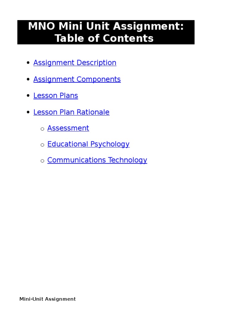 MNO Mini Unit Assignment | PDF | Educational Assessment | Lesson Plan