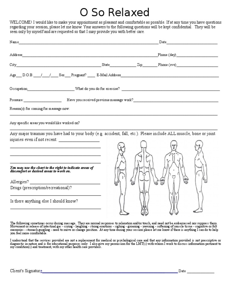 You May Use The Chart To The Right To Indicate Areas of Discomfort or ...