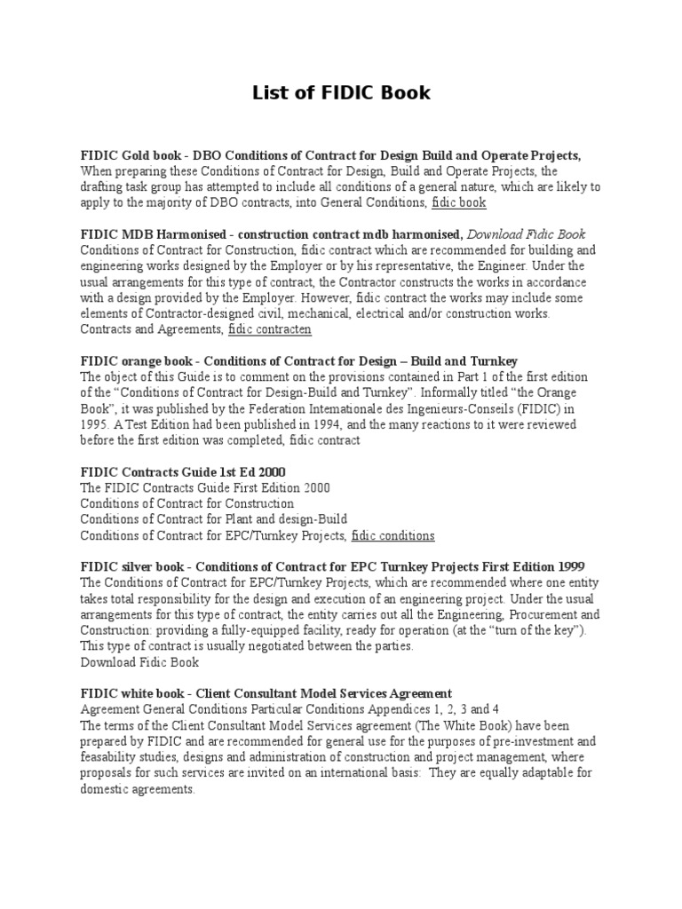 List of FIDIC Book | Politics | Economics