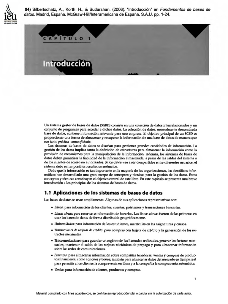 04) Silberschatz, A., Korth, H., Sudarshan. (2006) - Introducción en Fundamentos de Bases de ...