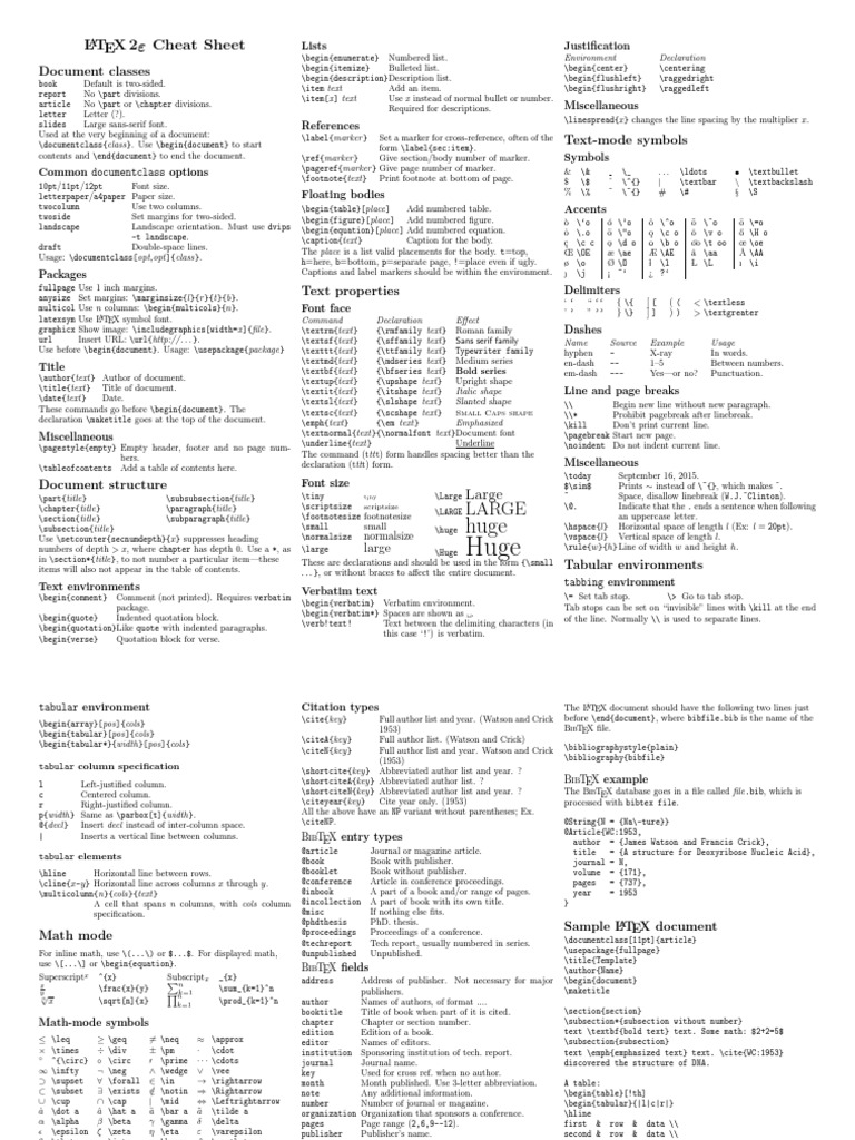 L TEX 2ε Cheat Sheet: Document classes | PDF | Text | Latin Alphabet