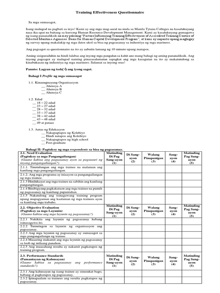 Questionnaire-Tagalog-Modified Finals PDF | PDF