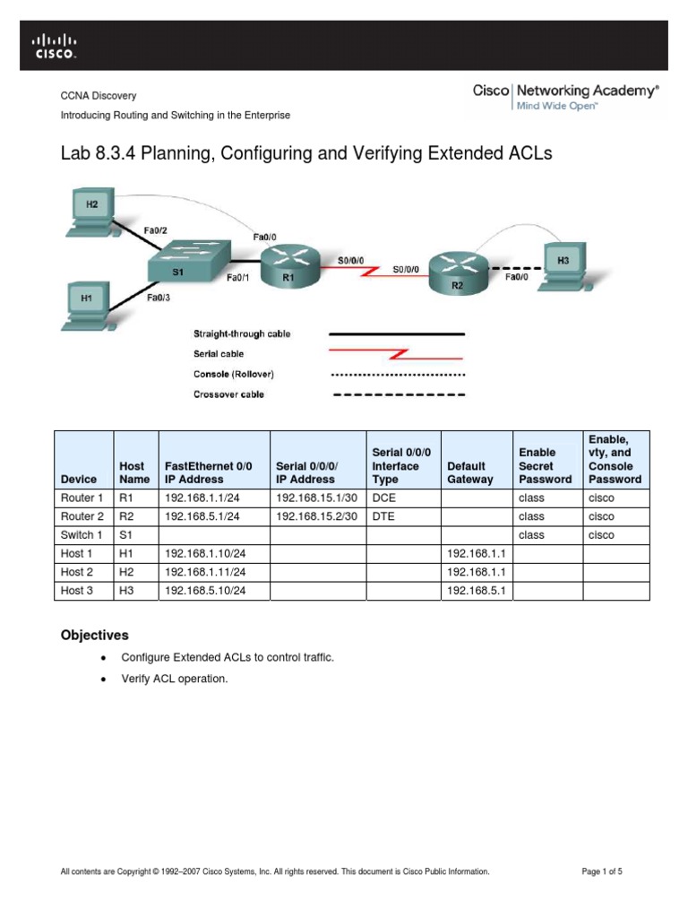 Lab 8.3.4 Planning, Configuring and Verifying Extended Acls | PDF | Router (Computing) | Ip Address