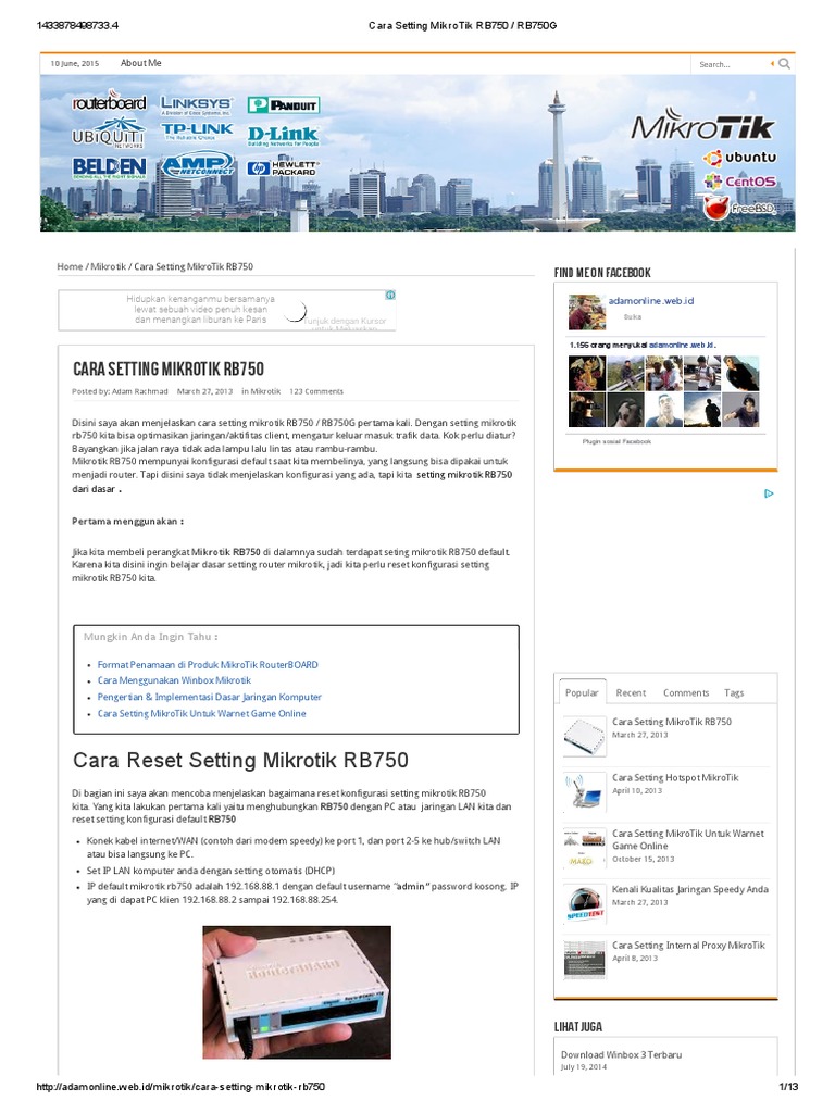Cara Setting MikroTik RB750 - RB750G PDF | PDF | Komputer