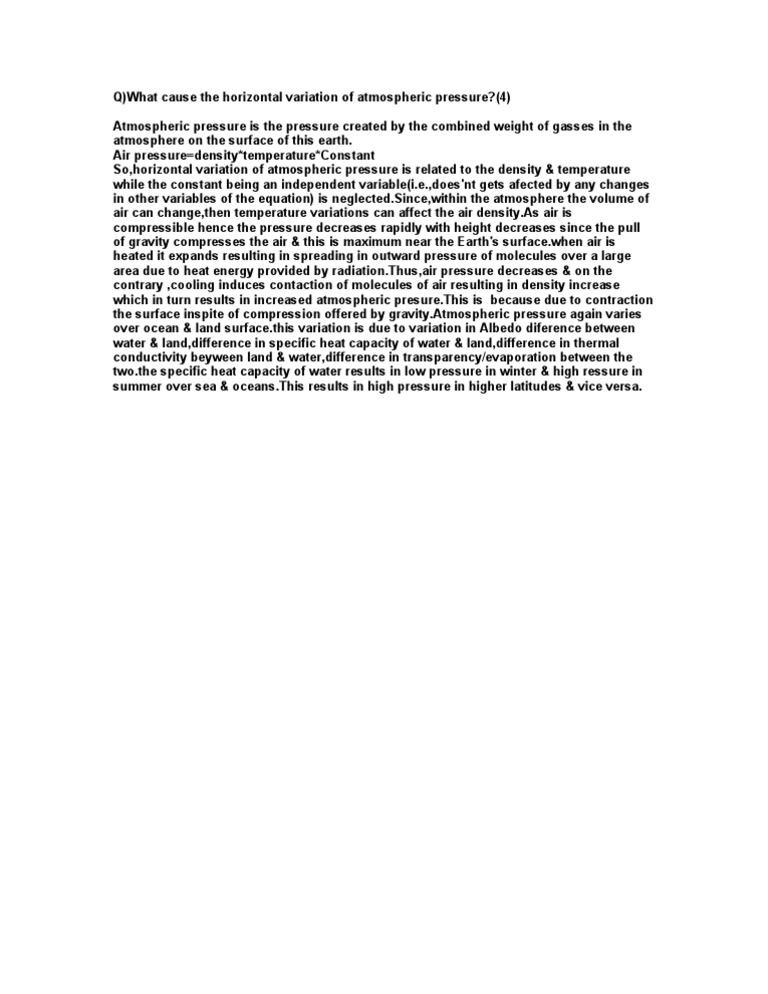 Causes of Atmospheric Pressure Variation | PDF