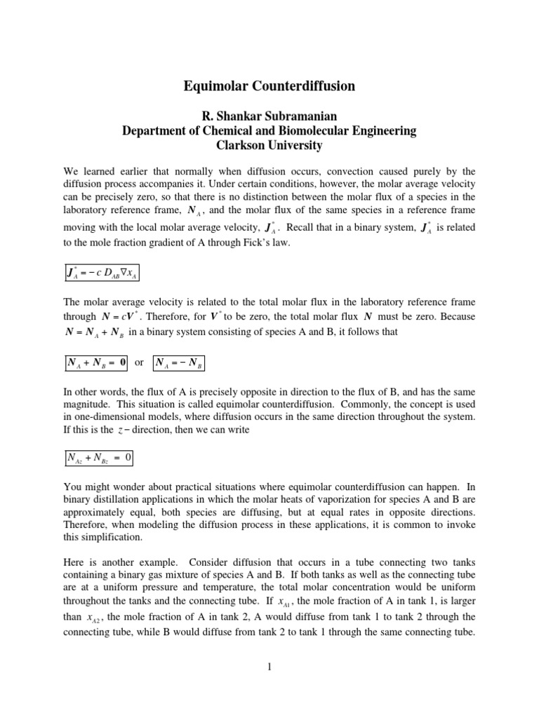 Equimolar Counterdiffusion | PDF | Diffusion | Boundary Value Problem