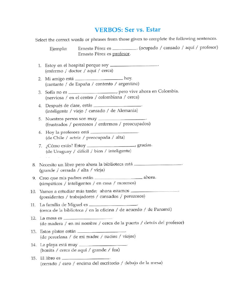Worksheet - Ser o Estar | PDF