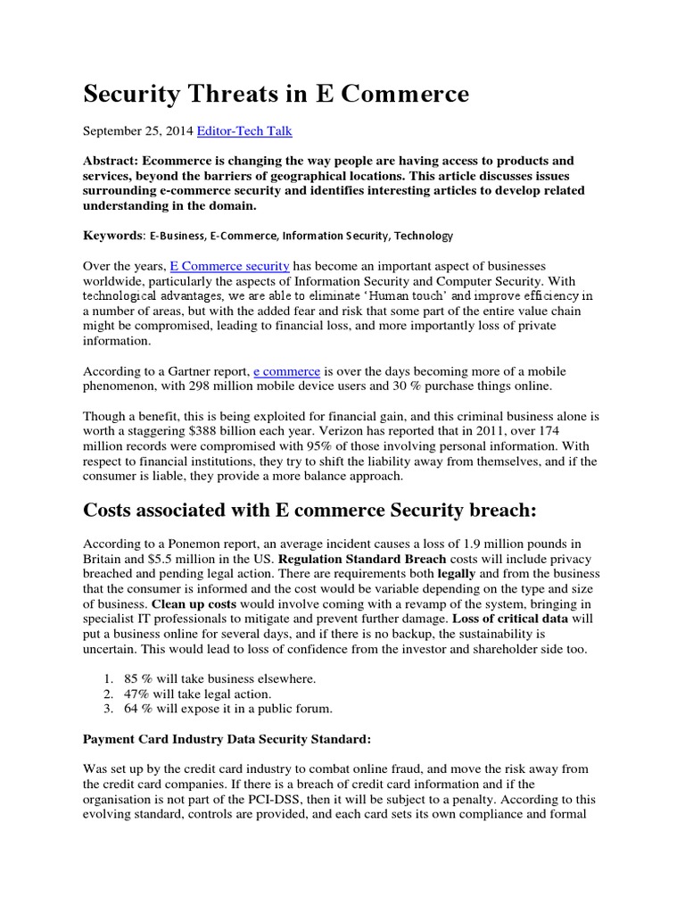 E-Commerce Security Threats Explained | PDF | E Commerce | Payment Card ...