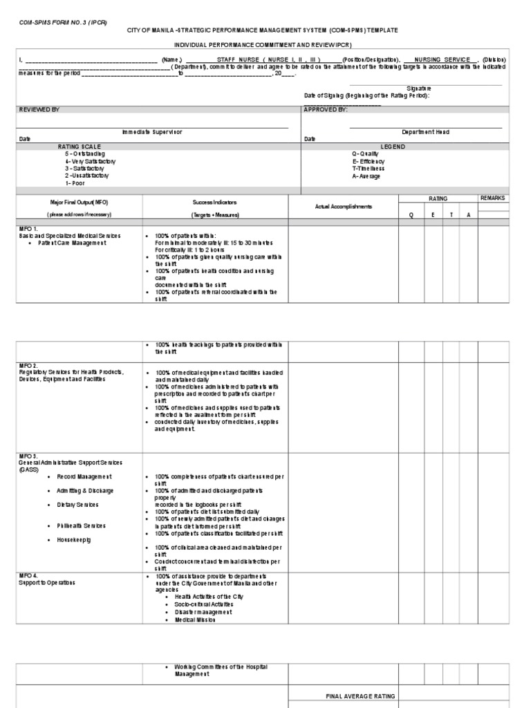 Com-Spms Form No. 3 (Ipcr) : (Please Add Rows If Necessary) | Download ...