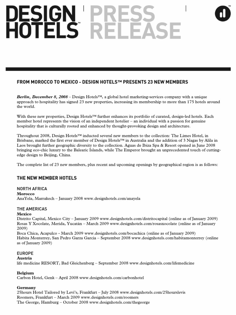 Design Hotels™ Press Releases 2008: From Morocco To Mexico - Design ...