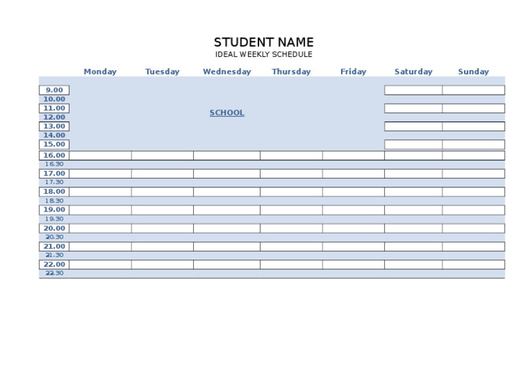 Ideal Weekly Student Schedule | PDF | Cooking, Food & Wine
