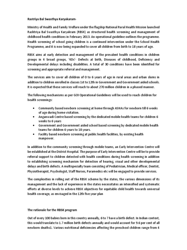 RBSK program screens 270M children | PDF | Screening (Medicine ...