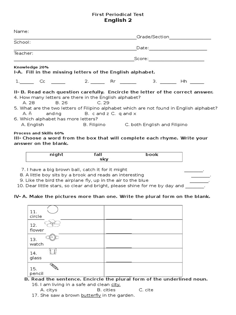 English 2 First Periodical Test | PDF | English Language | Water