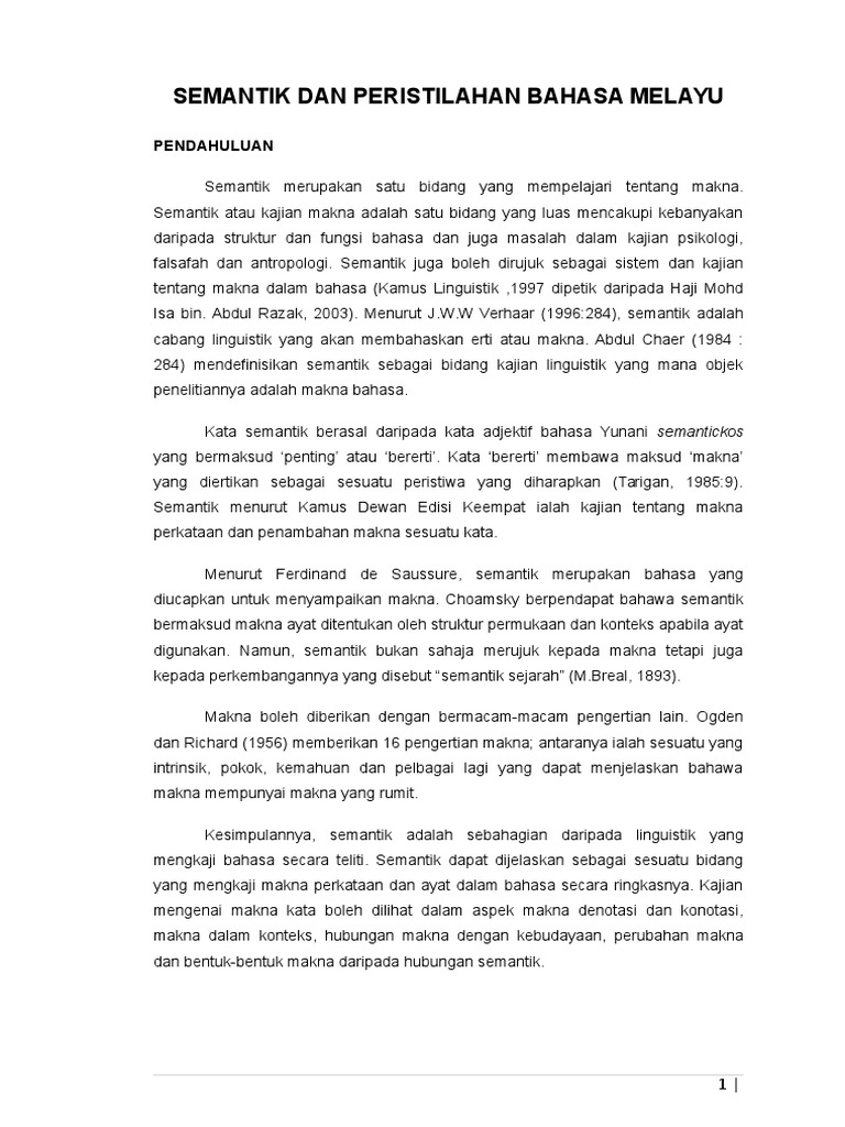 Semantik Dan Peristilahan Bahasa Melayu | PDF