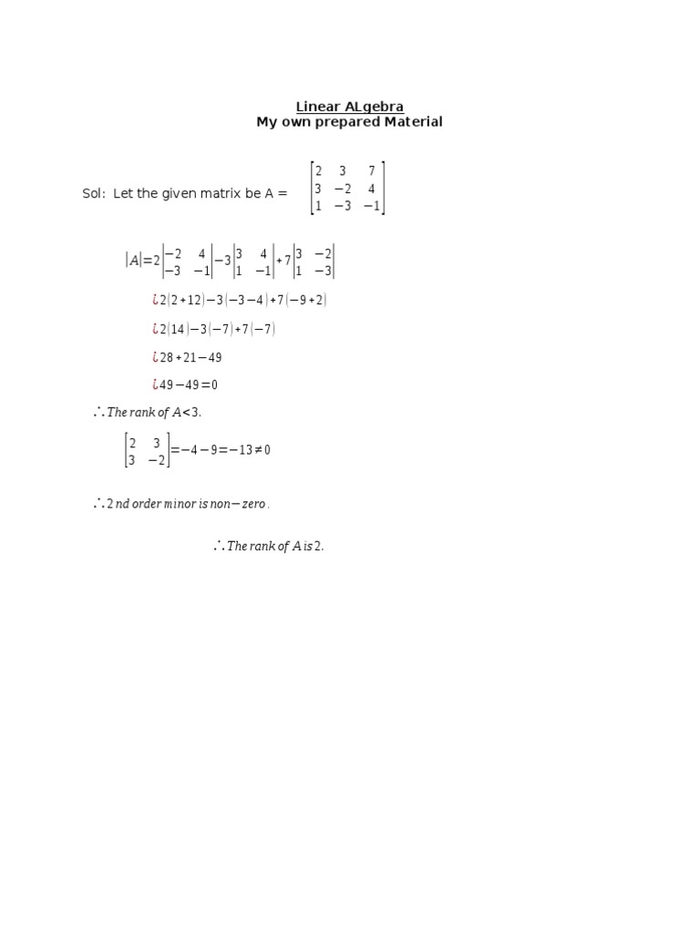 Rank Calculation of Given Matrix A | PDF