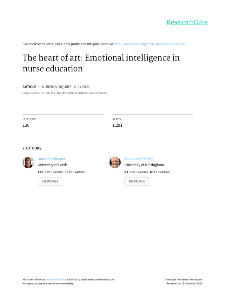 The Heart of The Art Emotional Intelligence in Nurse Education PDF ...