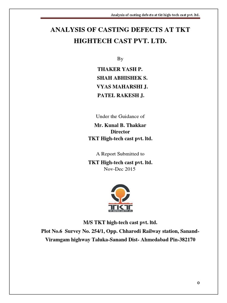 Analysis of Casting Defects at TKT High-Tech Cast Pvt. LTD | Download ...