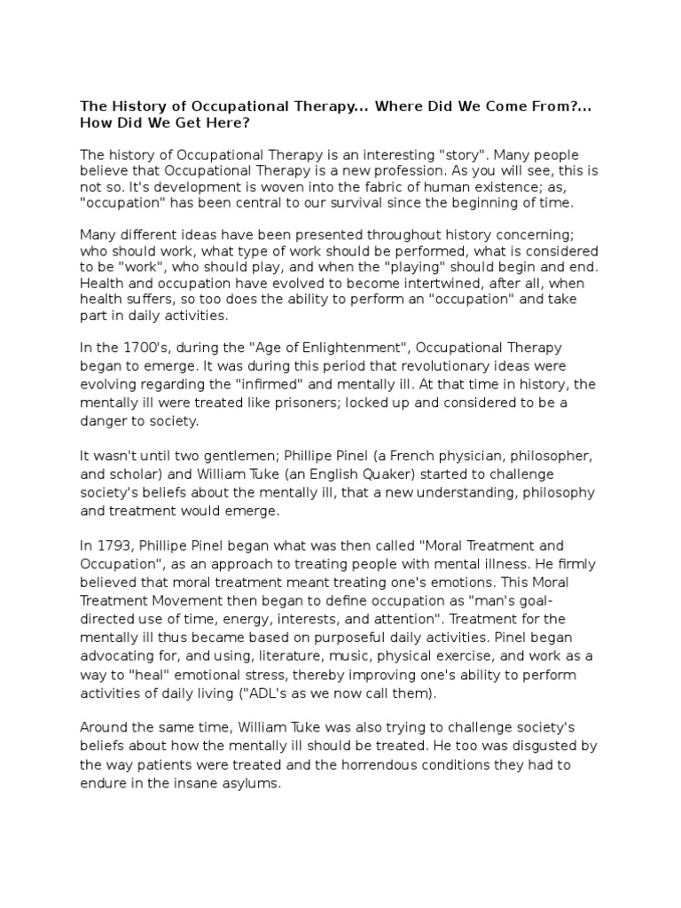 History of Occupational Therapy | PDF | Occupational Therapy | Physical ...