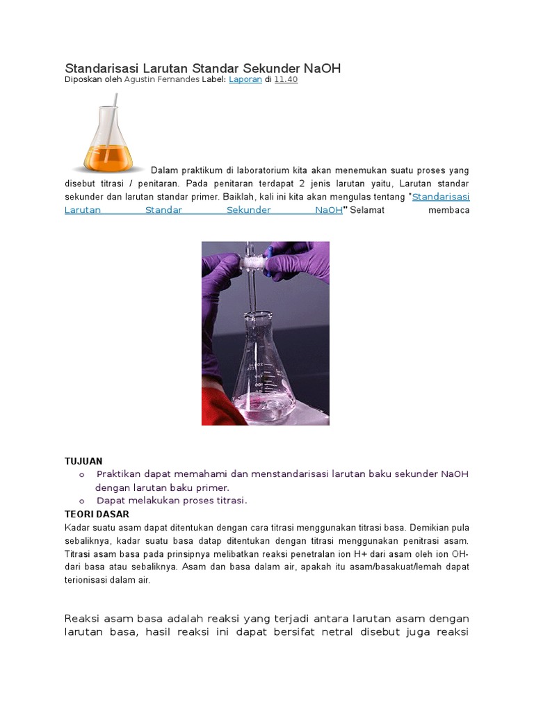 Standarisasi Larutan Standar Sekunder NaOH | PDF