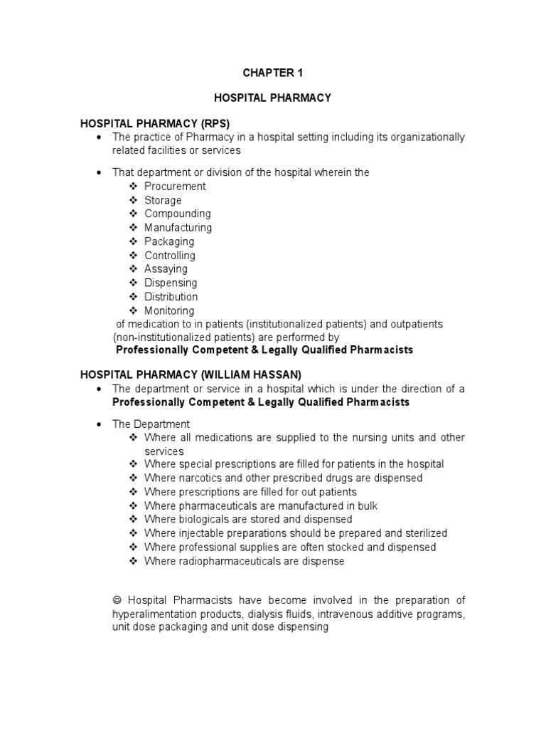 Chapter 1 Hospital Pharmacy | PDF | Pharmacy | Pharmaceutical Drug