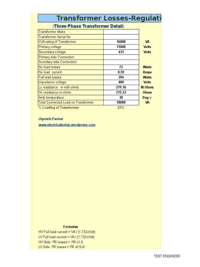 Transformer Losses Regulation Efficiency Calculation | PDF ...