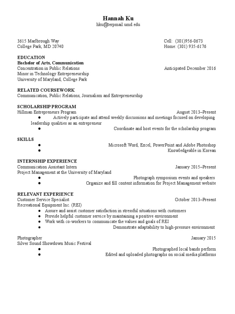 Hannah Ku: Education Bachelor of Arts, Communication | PDF | Career ...
