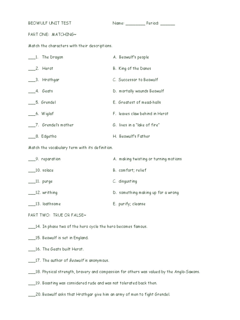 Beowulf Test | PDF | Beowulf | English Folklore