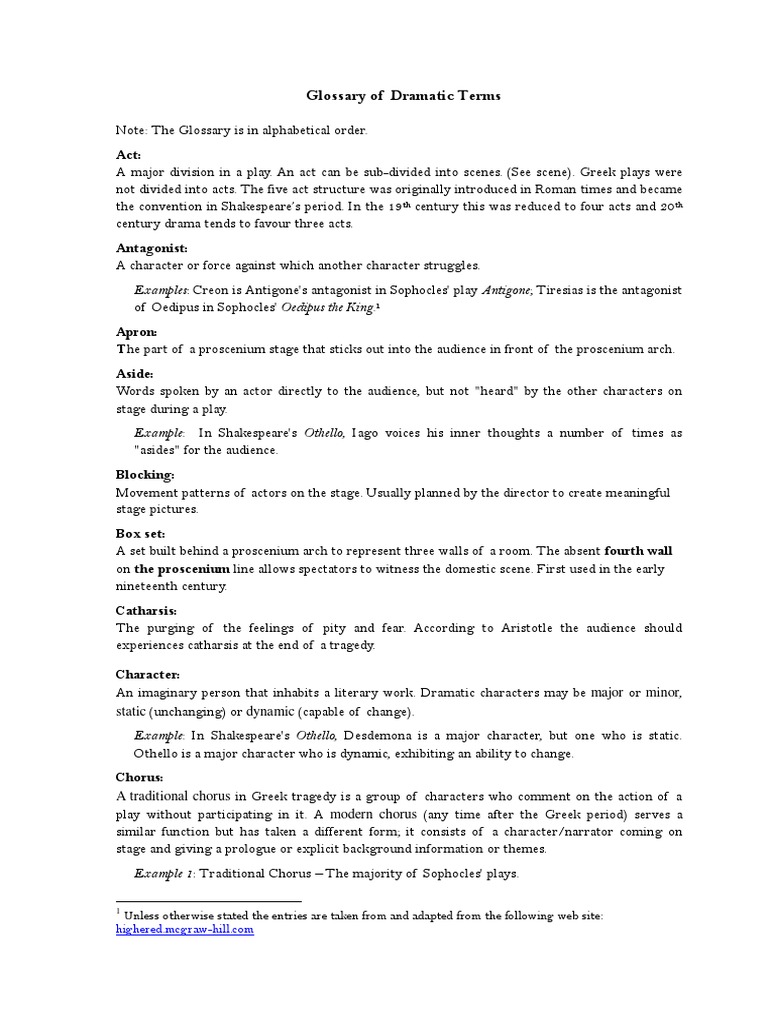 Glossary of Dramatic Terms | PDF | Plot (Narrative) | Tragedy