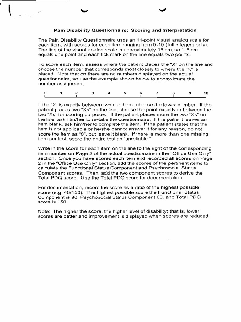 Pain Disability Questionaire | PDF | Pain | Disability