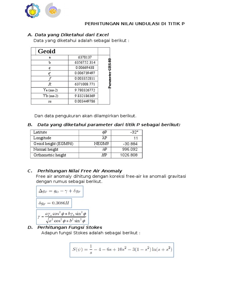 Geodesi Fisik Perhitungan Nilai Undulasi Di Titik P | PDF