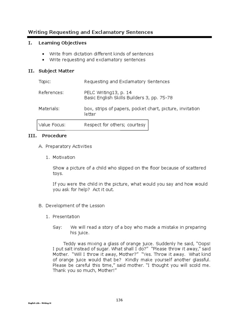 Grade 3 English Writing Writing Requesting and Exclamatory Sentences ...