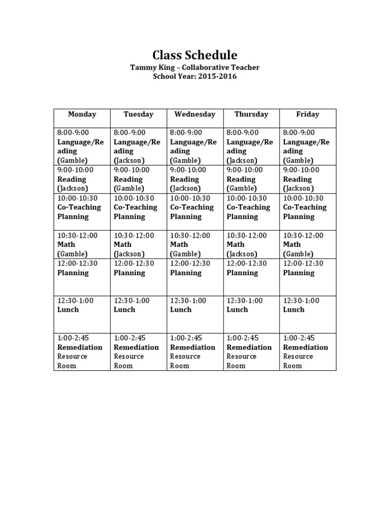 Math Class Schedule 2015-2016 | PDF | Language Arts & Discipline ...