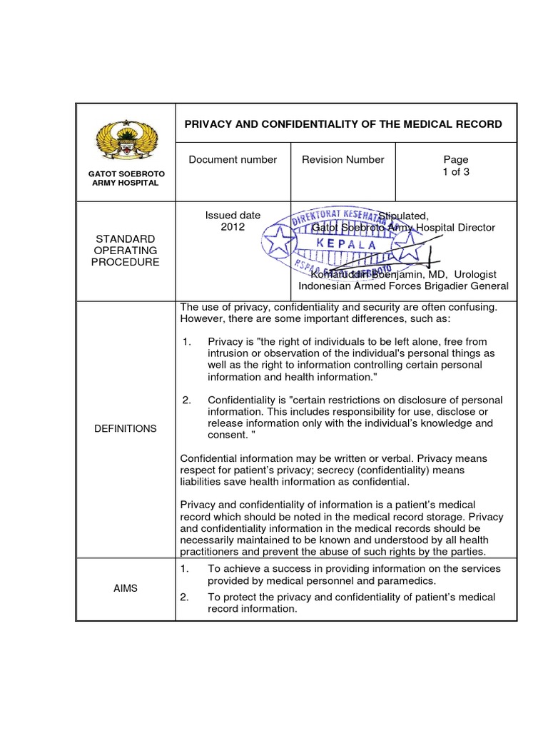 SOP Privacy & Confidentiality (Rev) PDF | PDF | Medical Record ...