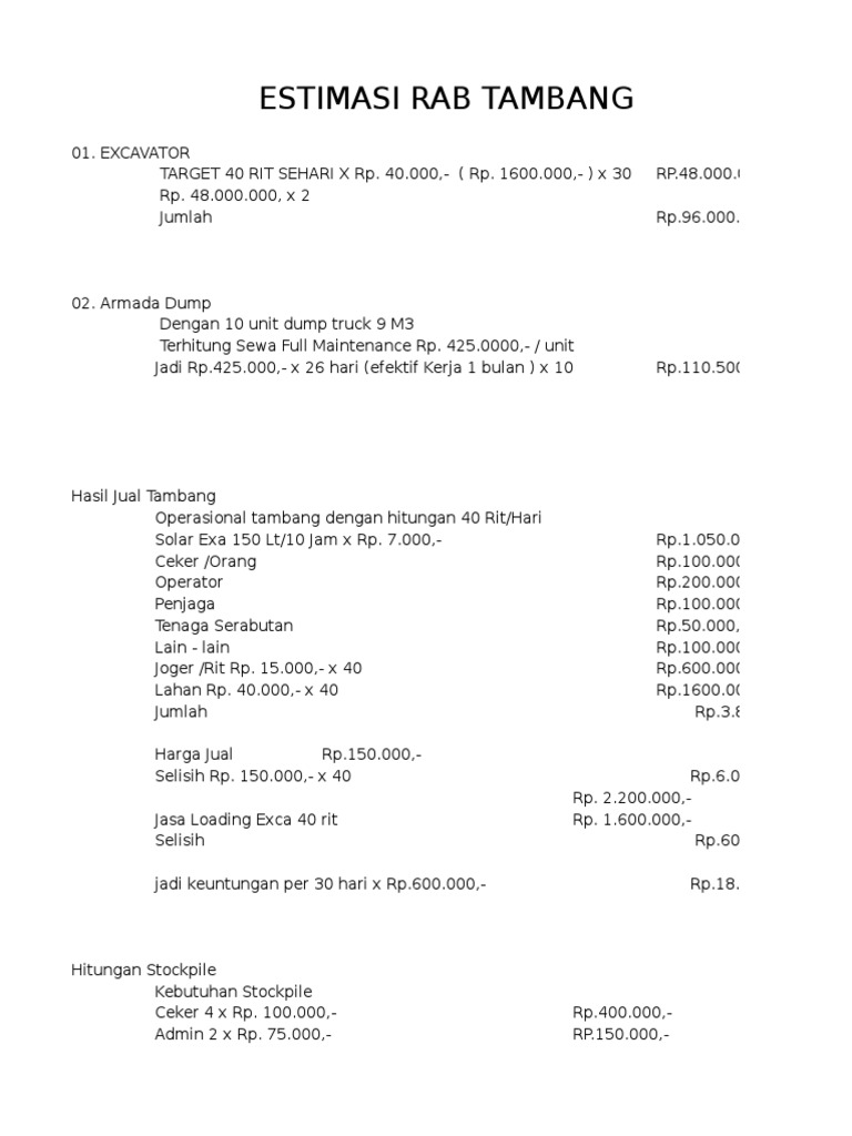 Rab Tambang Dan Stockpile | PDF