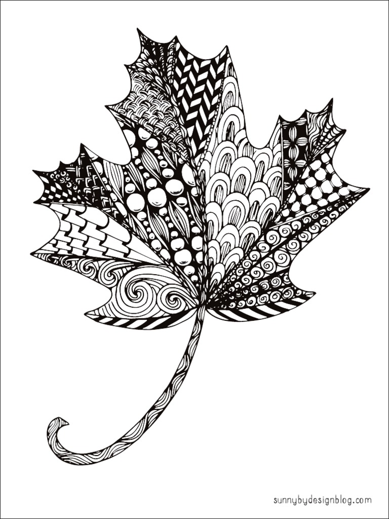 Zentangle Leaf Coloring Page | PDF