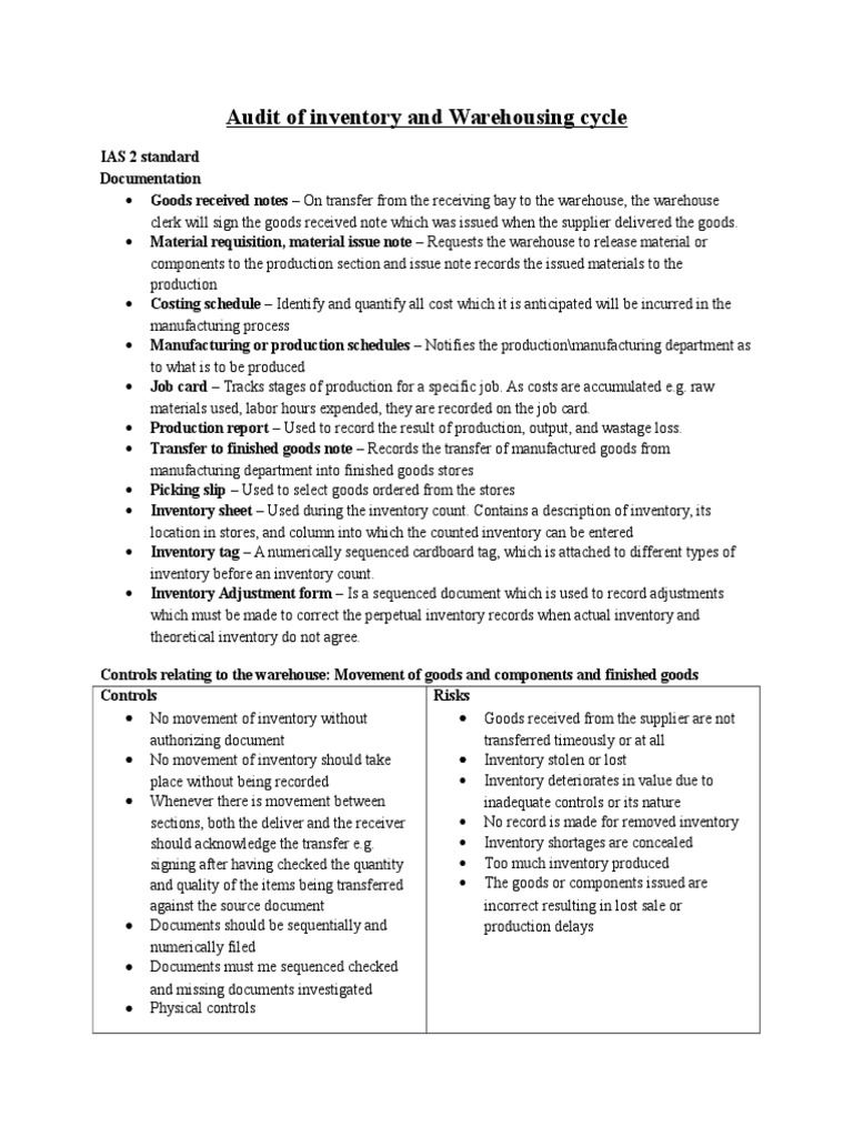 Audit of Inventory and Warehousing Cycle | PDF | Warehouse | Inventory
