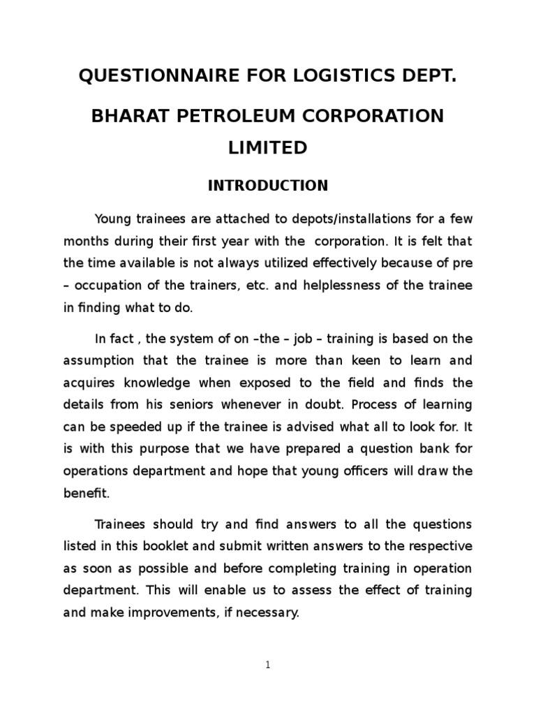 Questionnaire Logistics | PDF | Oil Tanker | Ships