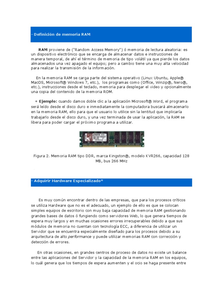 Definición de Memoria RAM | PDF | Memoria de acceso aleatorio | Memoria ...
