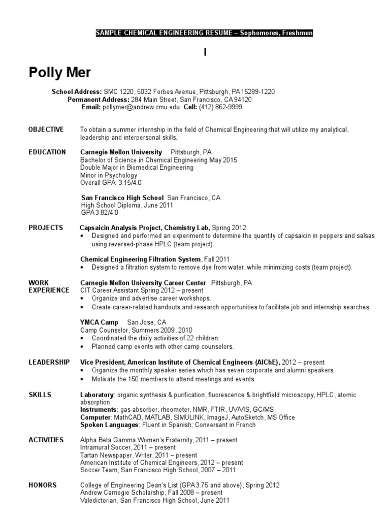 Cheme Sample Resumes | PDF | Chemistry | Physical Sciences