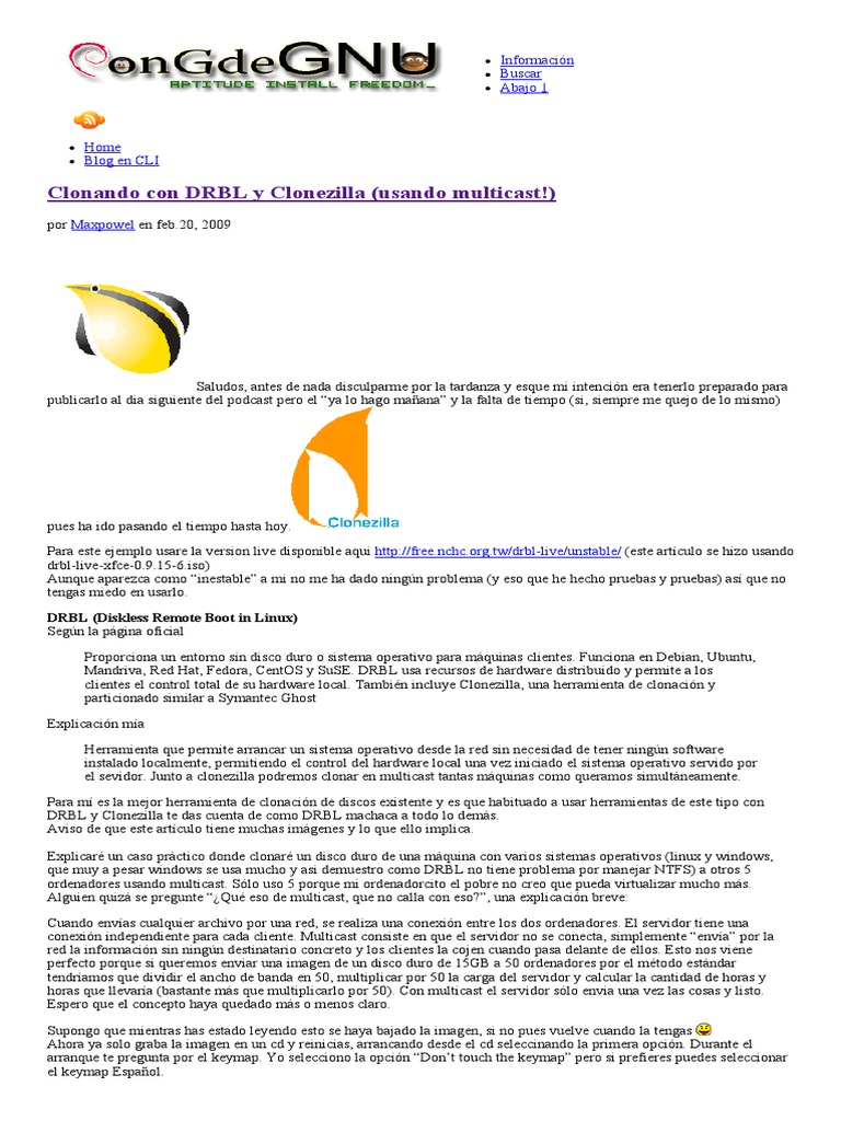Clonando Con DRBL y Clonezilla (Usando Multicast!) - Con G de GNU PDF | PDF | Servidor ...