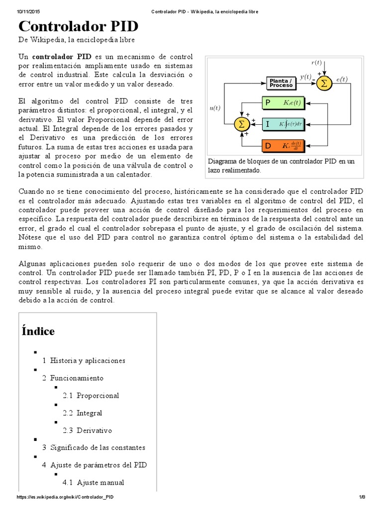 Controlador PID - Wikipedia, La Enciclopedia Libre | PDF | Física ...