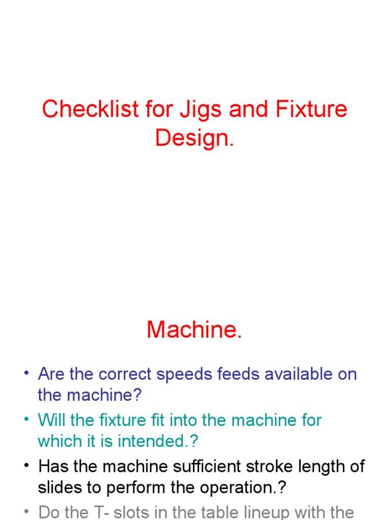 06-Checklist For Jigs and Fixture Design | PDF | Technology & Engineering