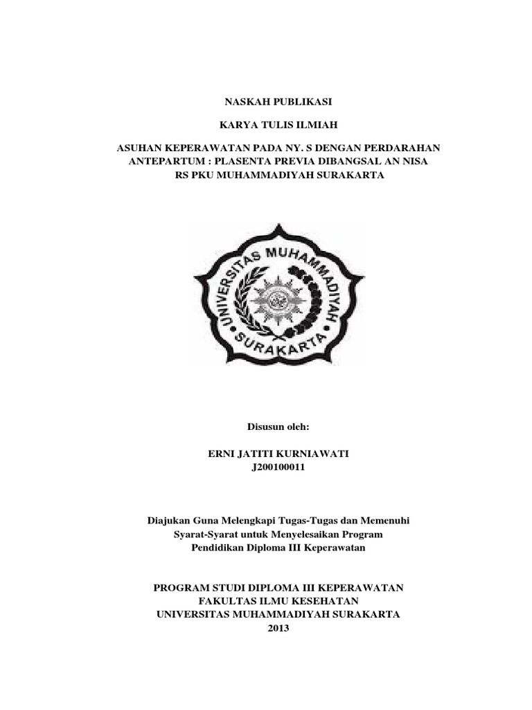 Contoh Asuhan Keperawatan Pada Pasien Plasenta Previa Di Rs Bantar Gebang | PDF
