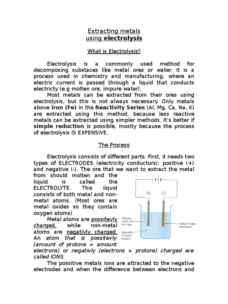 Extracting Metals Using: Electrolysis | PDF