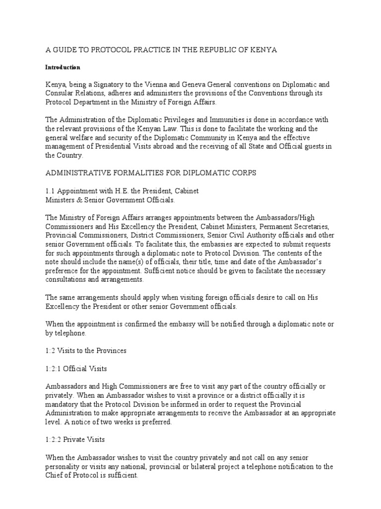 A Guide To Protocol Practice in The Republic of Kenya | PDF | Consul ...